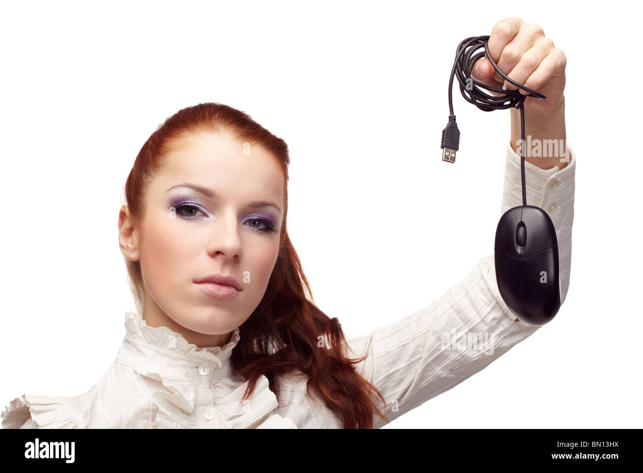 Beautiful woman with computer mouse Stock Photo - Alamy