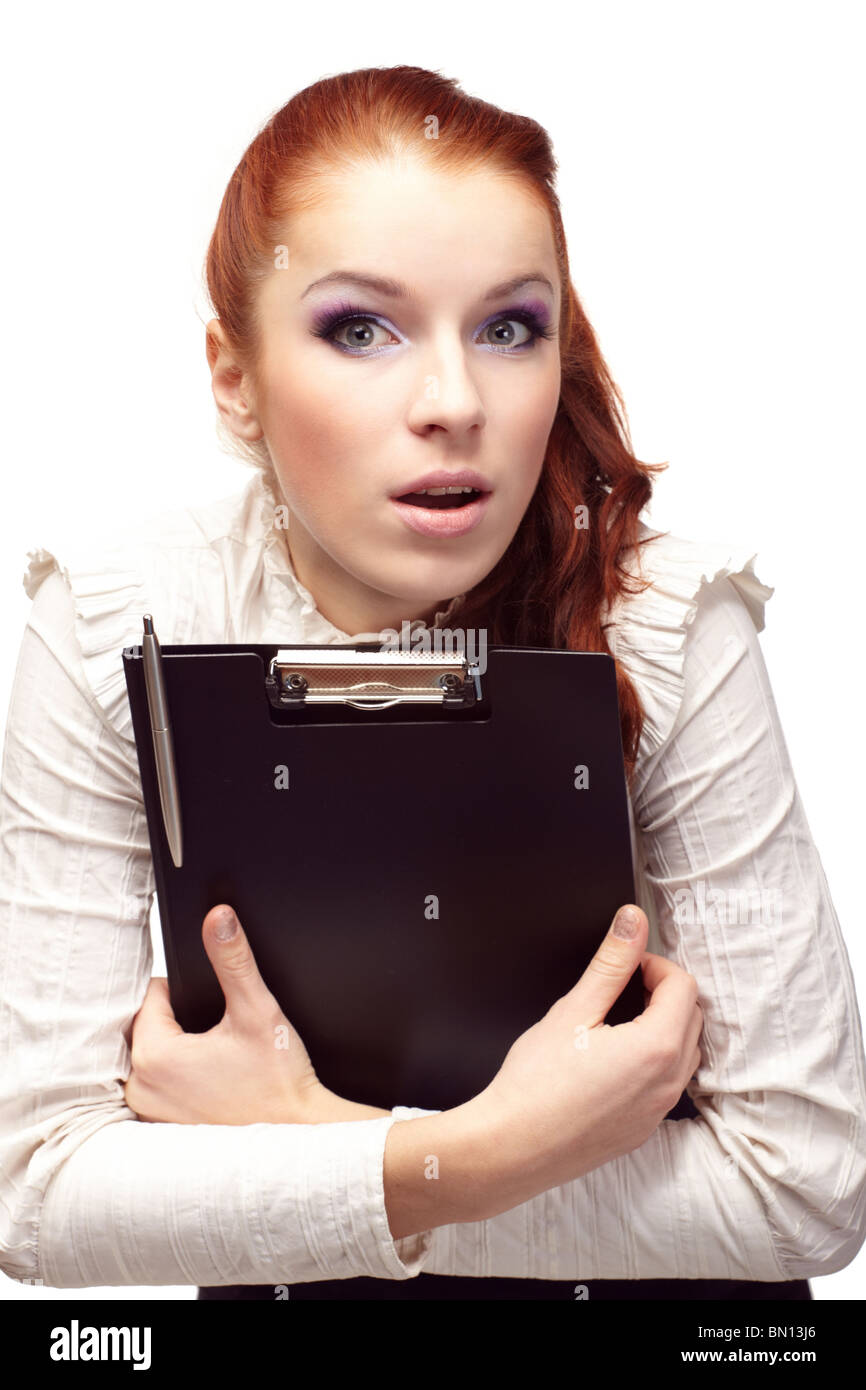 Beautiful girl with a black folder in hands Stock Photo - Alamy