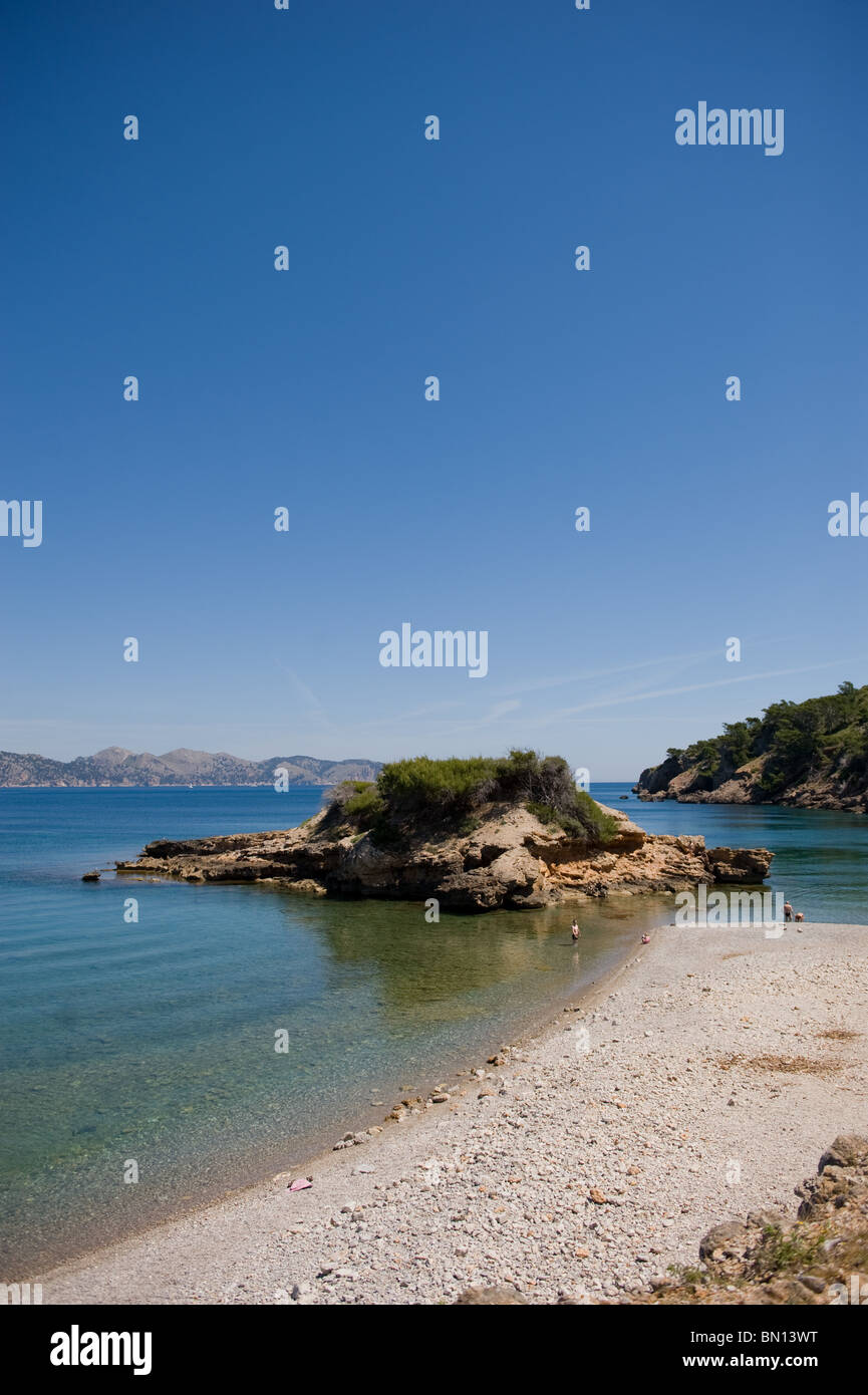 A beautiful empty beach on the southern side of the bay of Pollenca ...