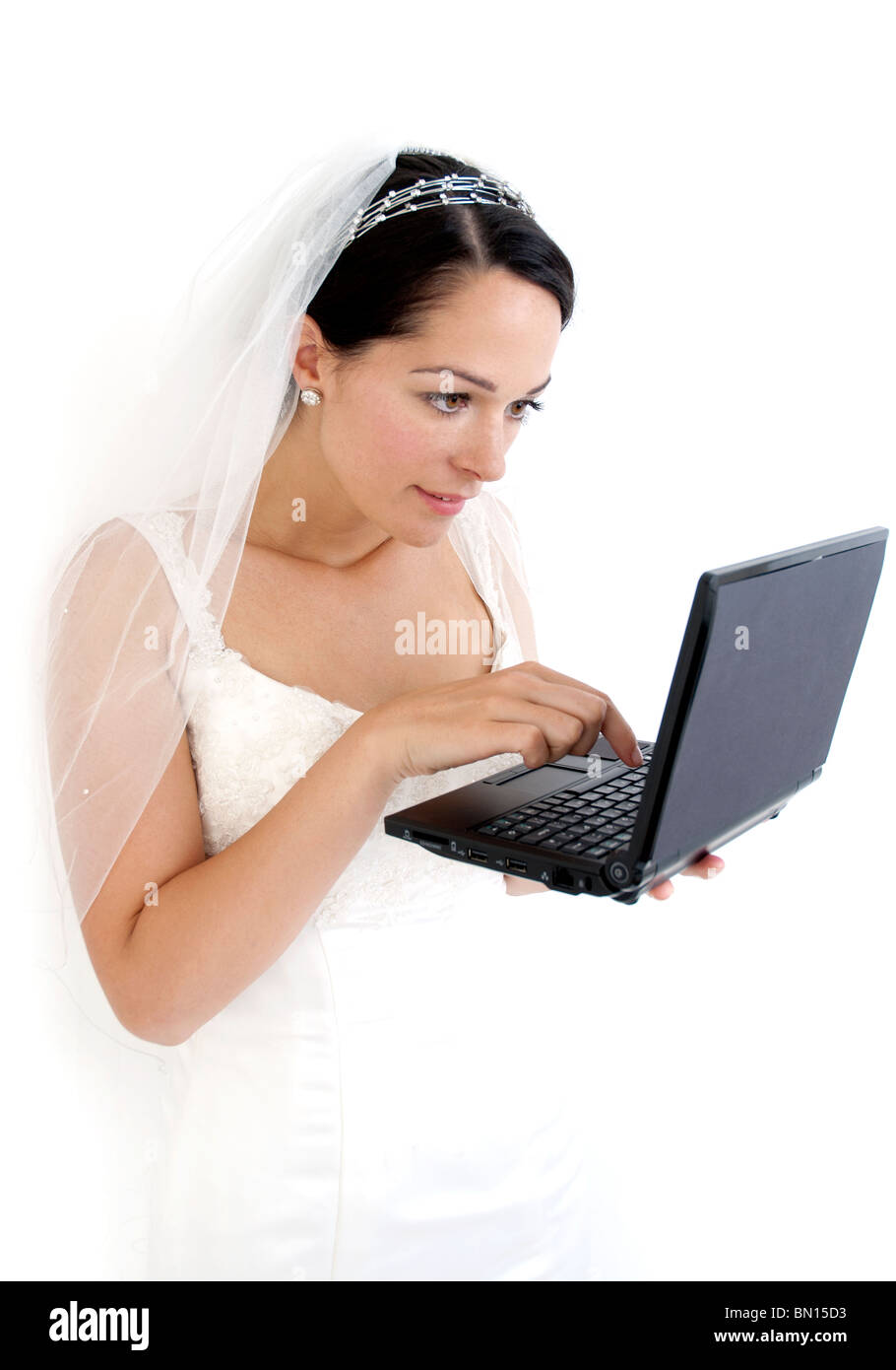 Bride using laptop Stock Photo - Alamy