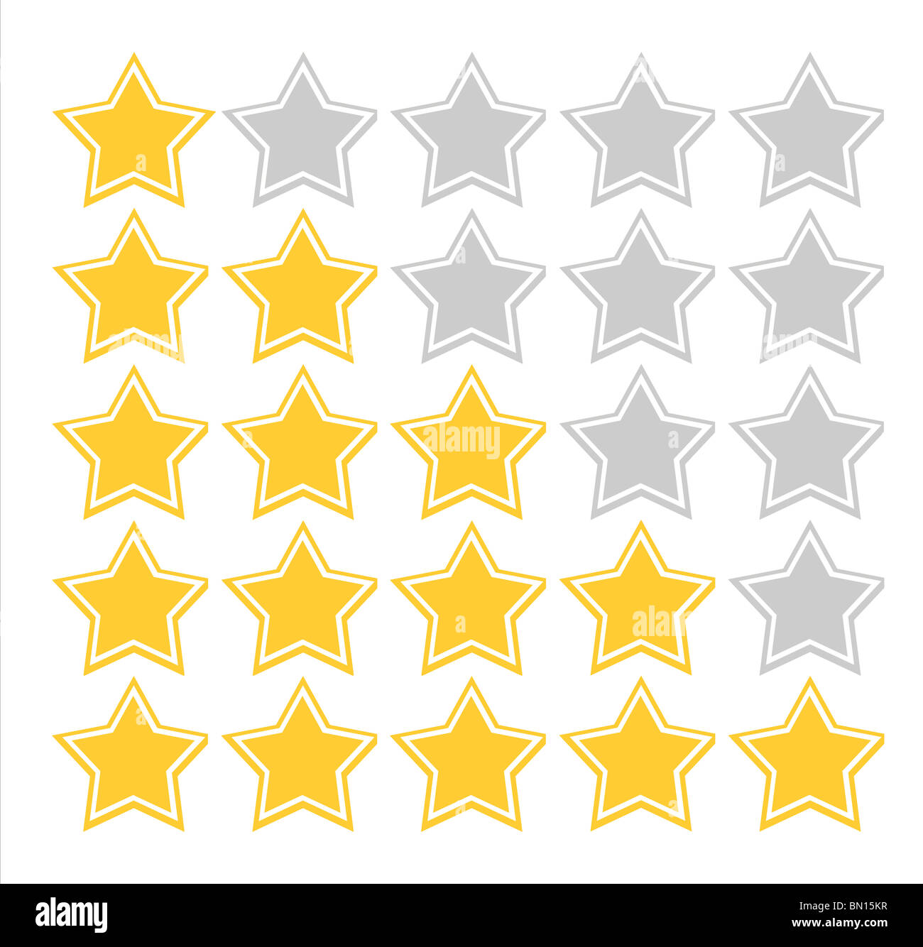 Illustration of five star quality rating scheme, isolated on white ...