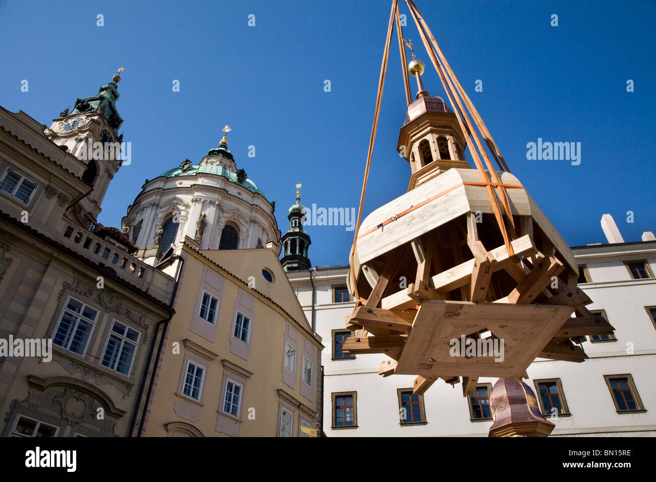 Construction of a new Onion Tower for a Baroque Building Prague Stock ...