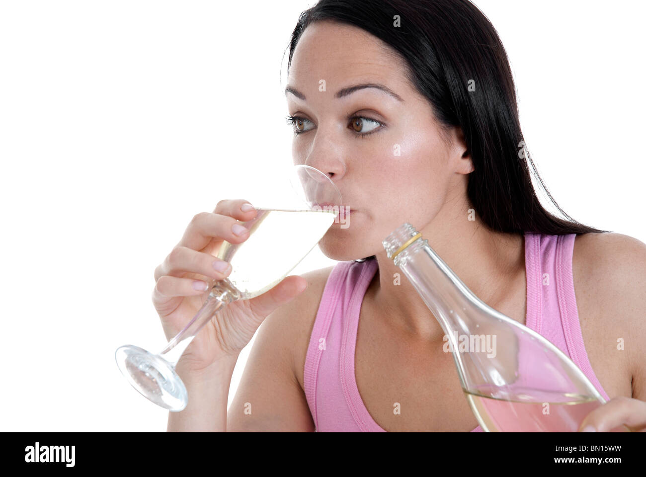 Alcoholic young woman Stock Photo - Alamy