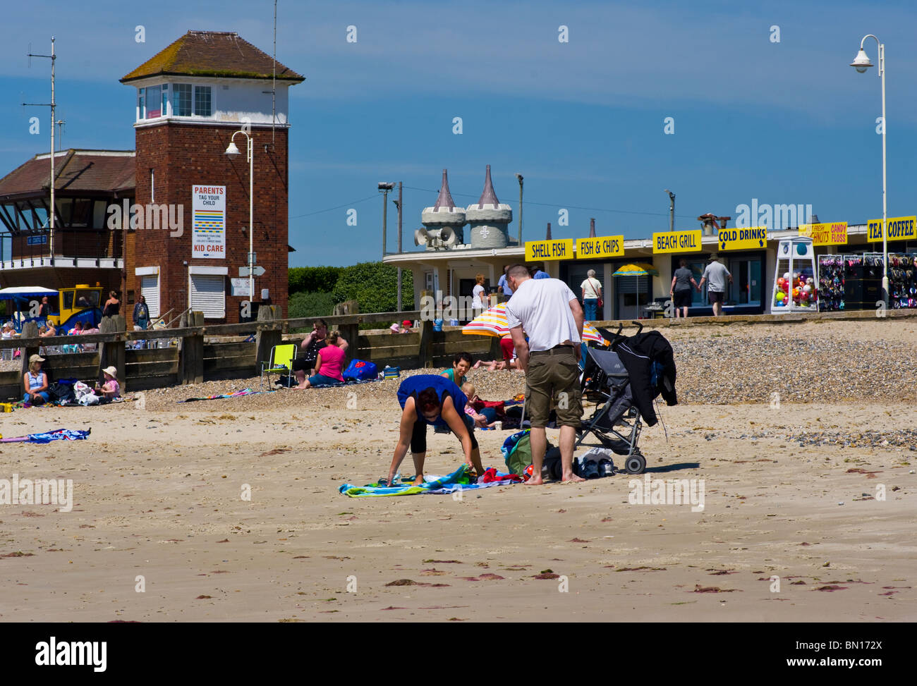 Families On Littlehampton Beach Seaside West Sussex England Stock Photo ...