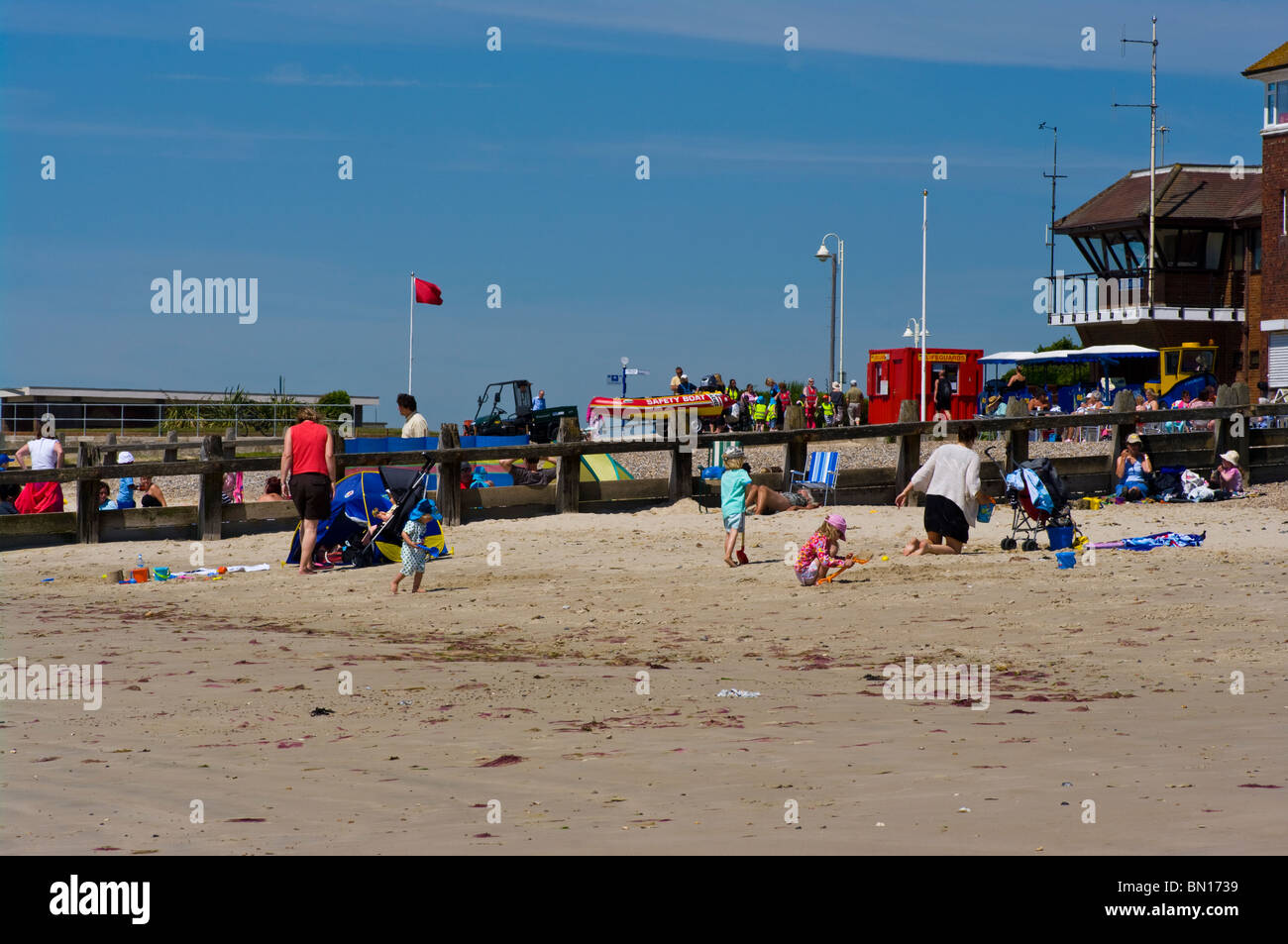 Families On Littlehampton Beach Seaside West Sussex England Stock Photo ...