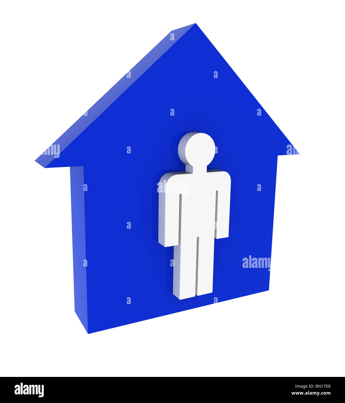 Three-dimensional model - a silhouette of a house and a human figure ...