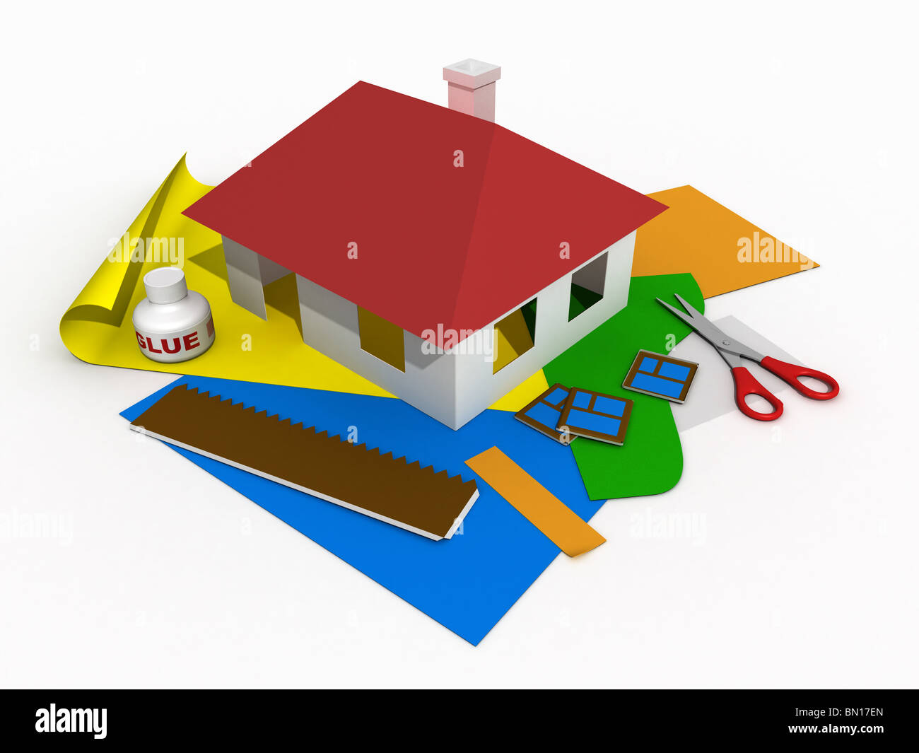 Three-dimensional model - a part of a house stuck together from a multi ...