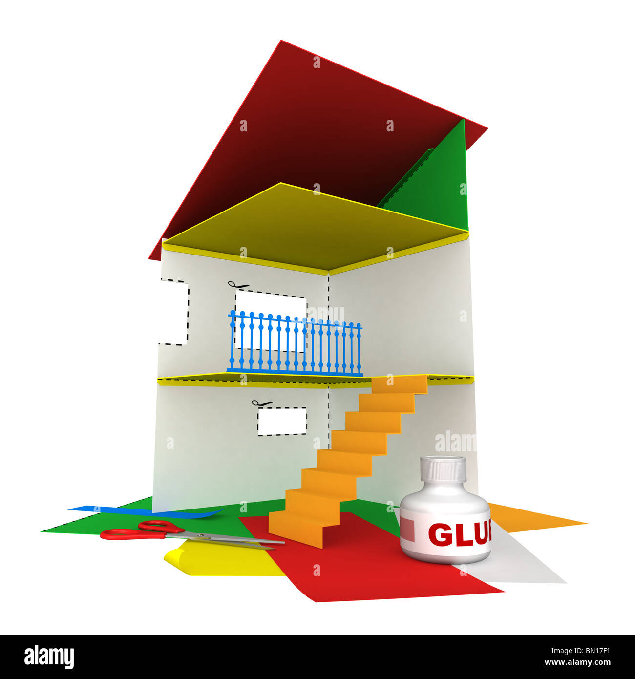 Three-dimensional model - a part of a house stuck together from a multi ...