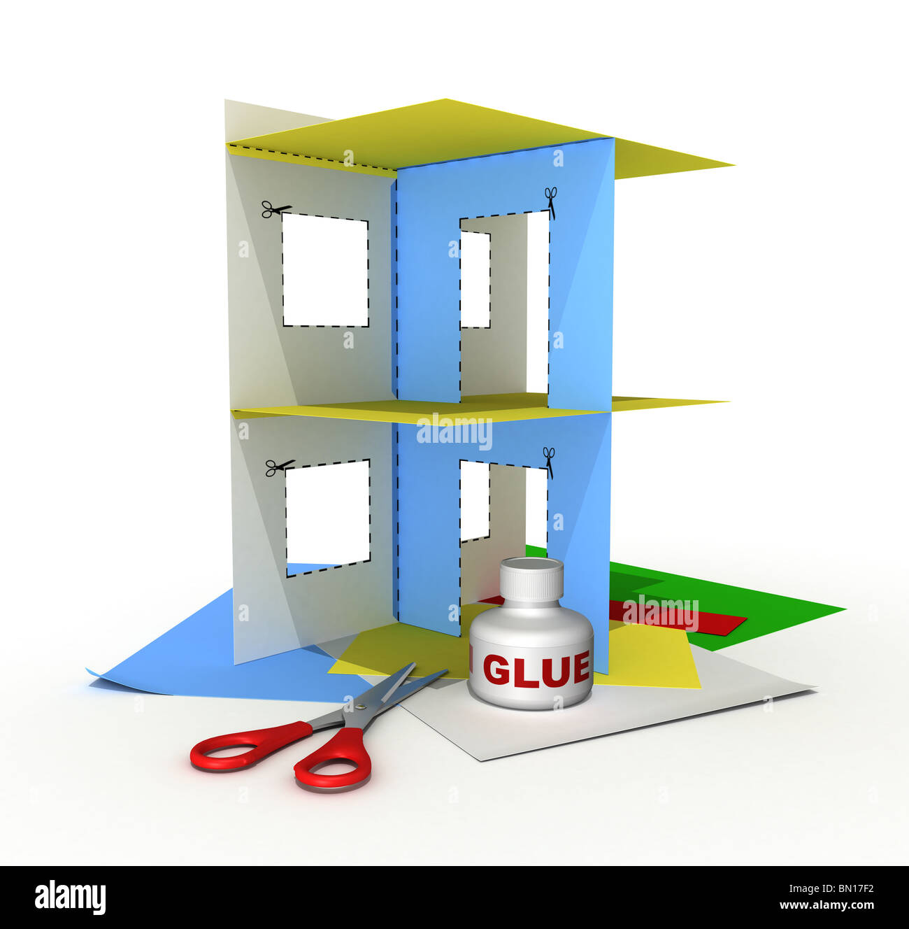 Three-dimensional model - a part of a house stuck together from a multi ...