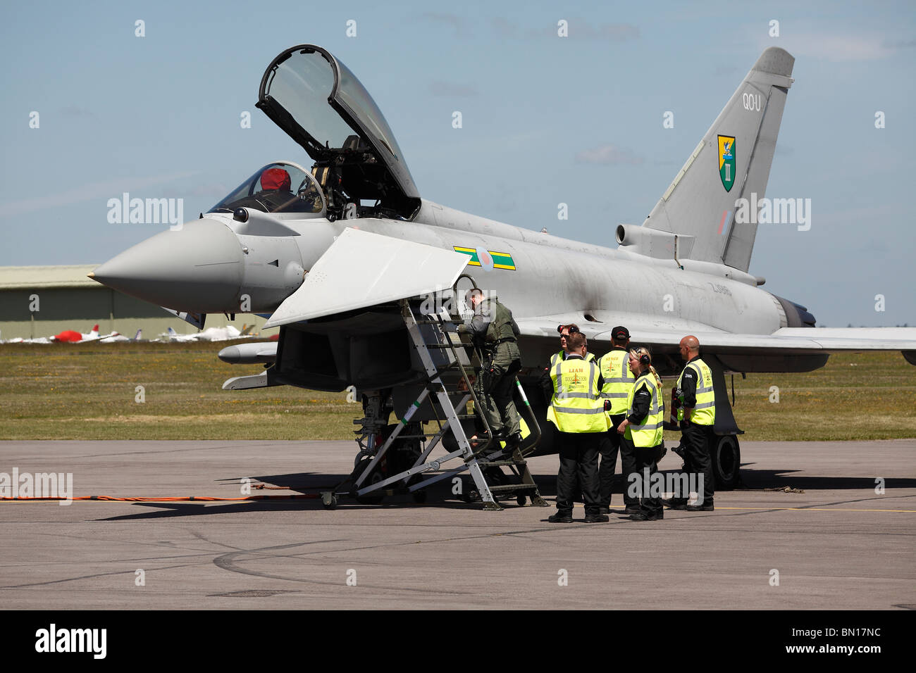 A Typhoon Eurofighter and ground crew at the Cotswold Airshow at Kemble ...