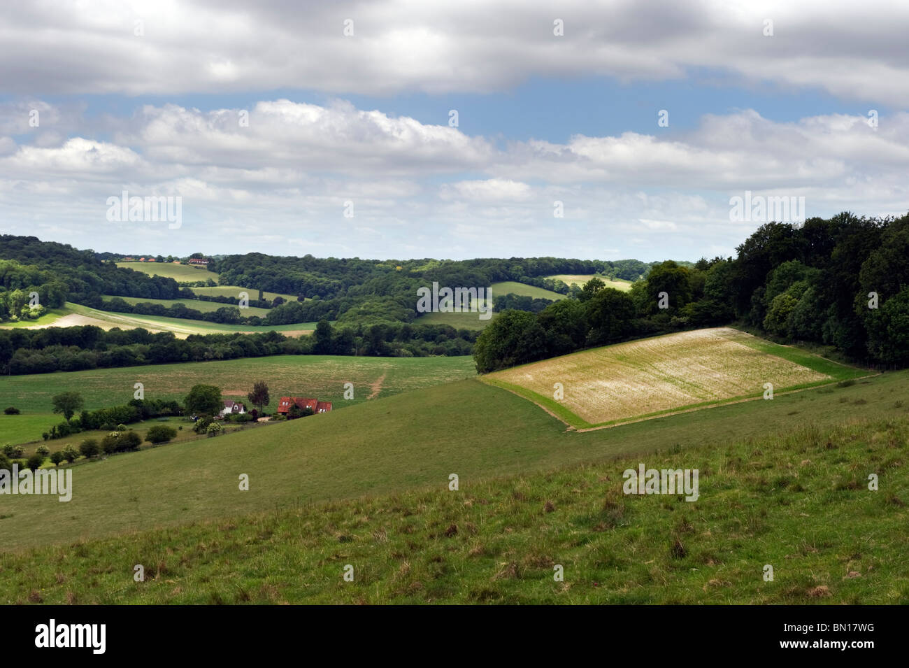 An English landscape countryside view of Hambleden valley in Chilterns ...