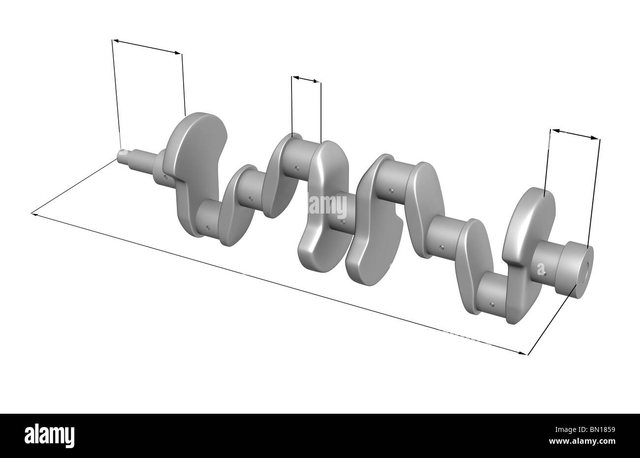 Three-dimensional model - a cranked shaft with a designation of the ...