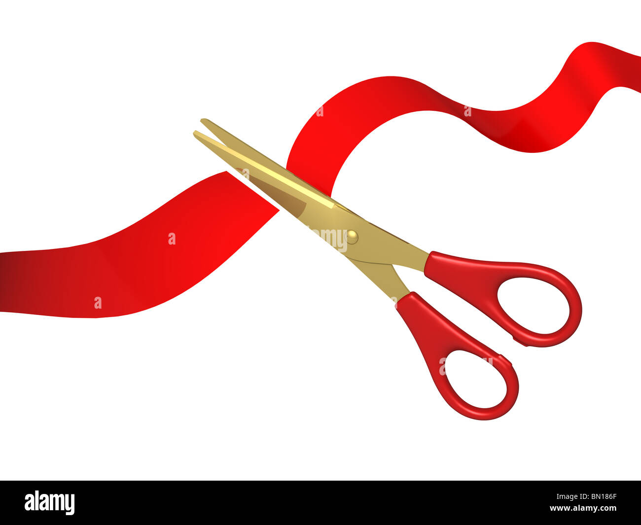 Three-dimensional model - scissors cutting a red tape Stock Photo - Alamy