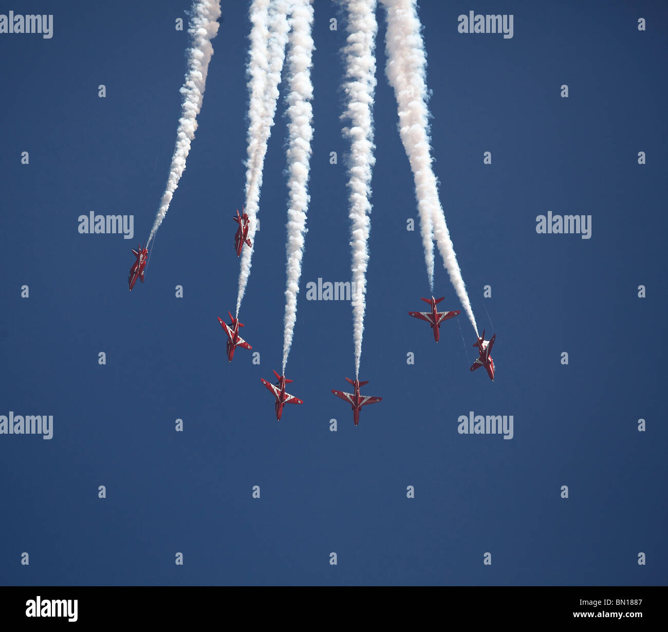 The Red Arrows display team at the Cotswold Airshow at Kemble airfield ...
