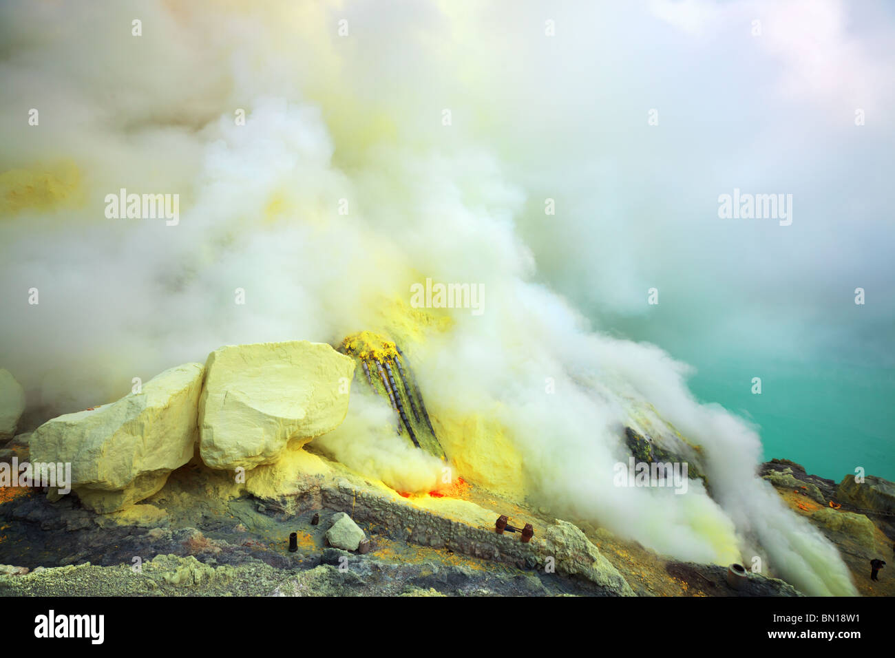 Sulfurous fumaroles in Ijen crater. Java. Indonesia Stock Photo - Alamy