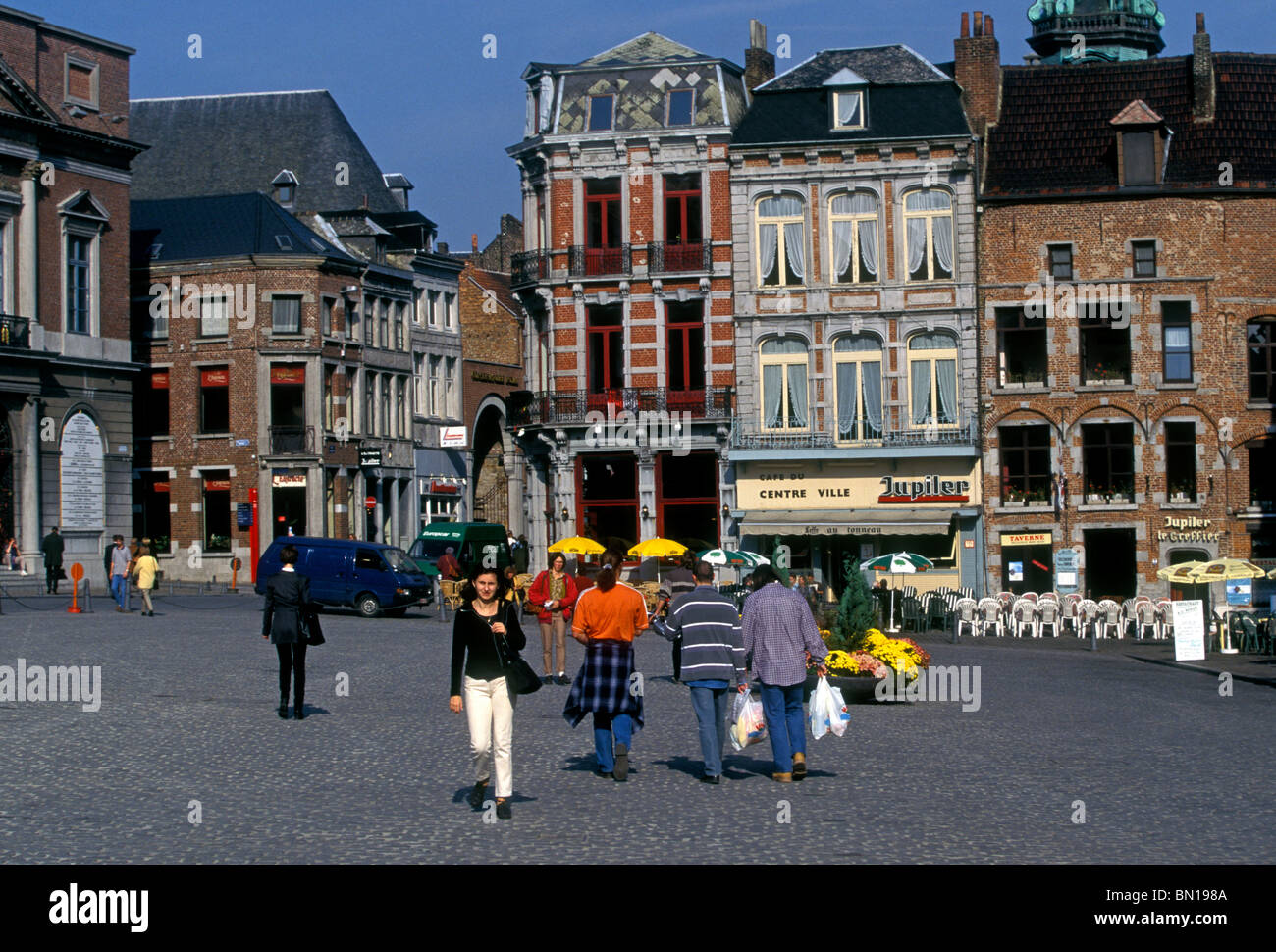People walking in Grand Place city of Mons Walloon Region Belgium ...