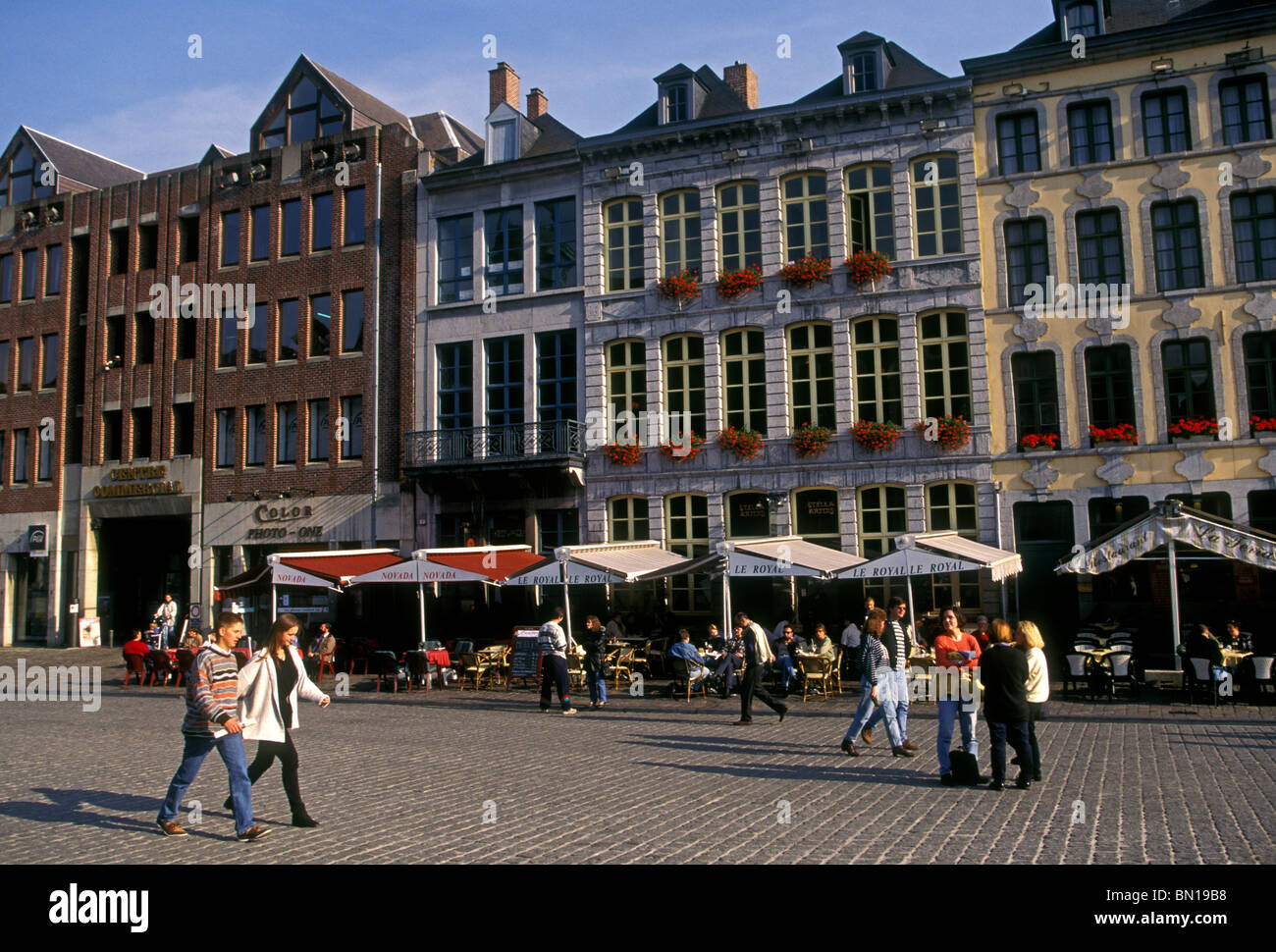 People walking in Grand Place city of Mons Walloon Region Belgium ...