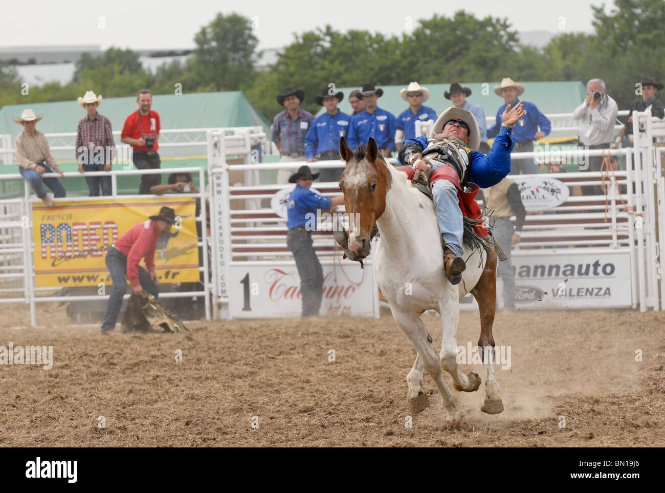 Saddle bronco riding at a rodeo Stock Photo - Alamy