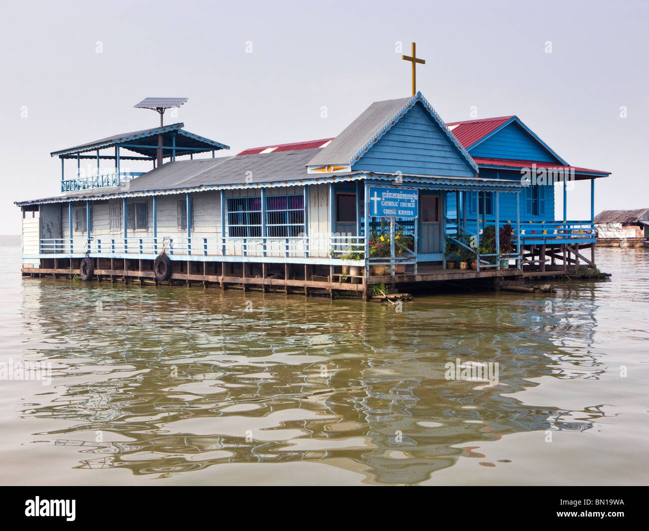 floating Catholic Church, Chong Khneas floating village, Tonle Sap Lake ...