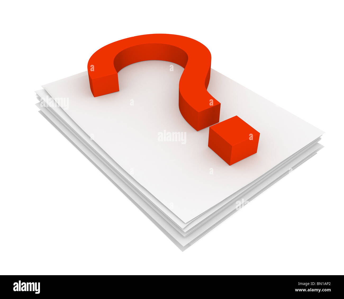 Three-dimensional model - question mark pressed on the pack of paper ...