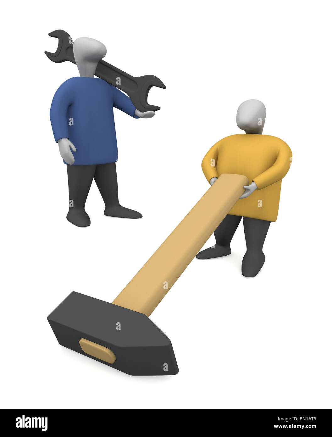 Three-dimensional image - cartoon men with the tools Stock Photo - Alamy