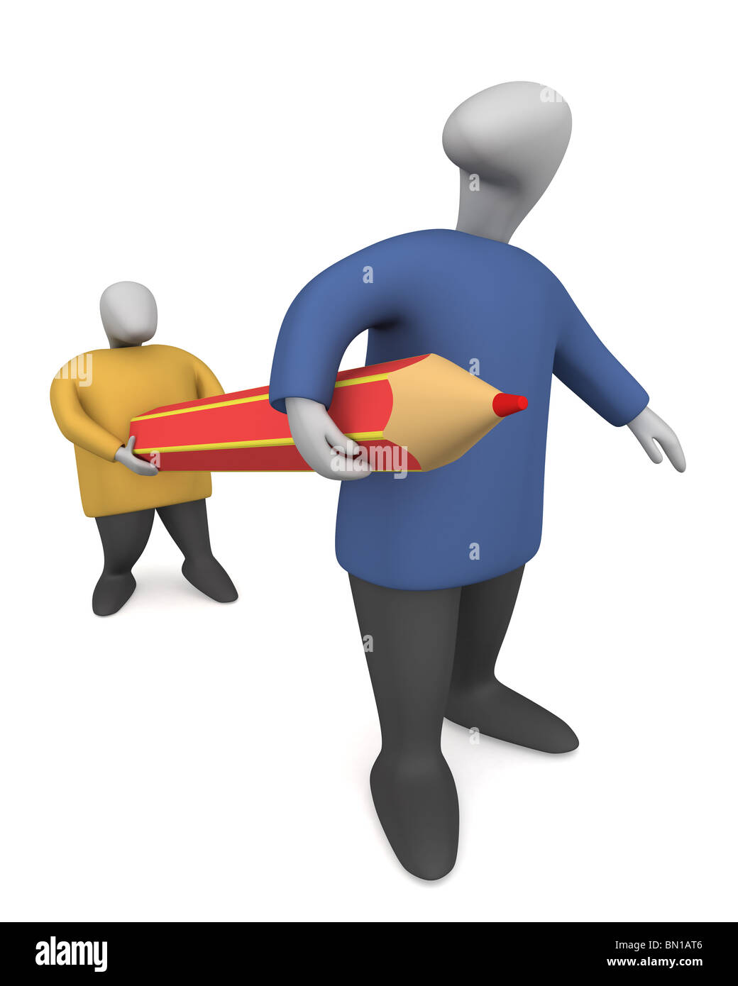 Threedimensional image - two men drag the pencil Stock Photo - Alamy