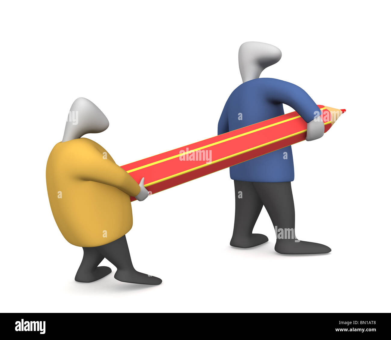Threedimensional image - two men drag the pencil Stock Photo - Alamy