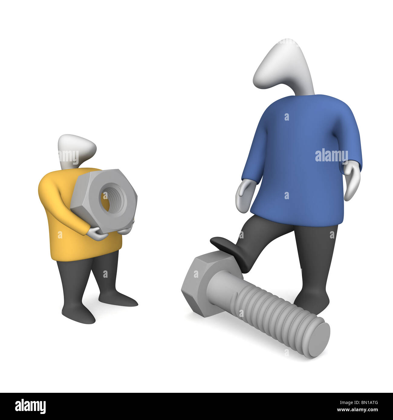 Three-dimensional image - people with a nut and bolt Stock Photo - Alamy