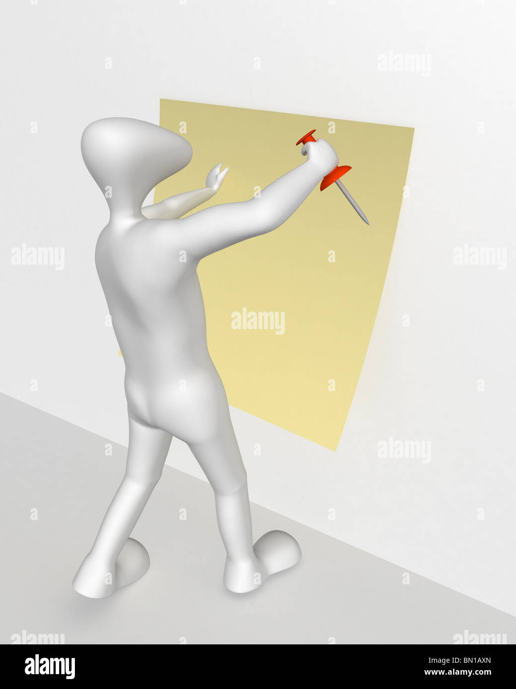 3D human attaches to the wall piece of paper Stock Photo - Alamy