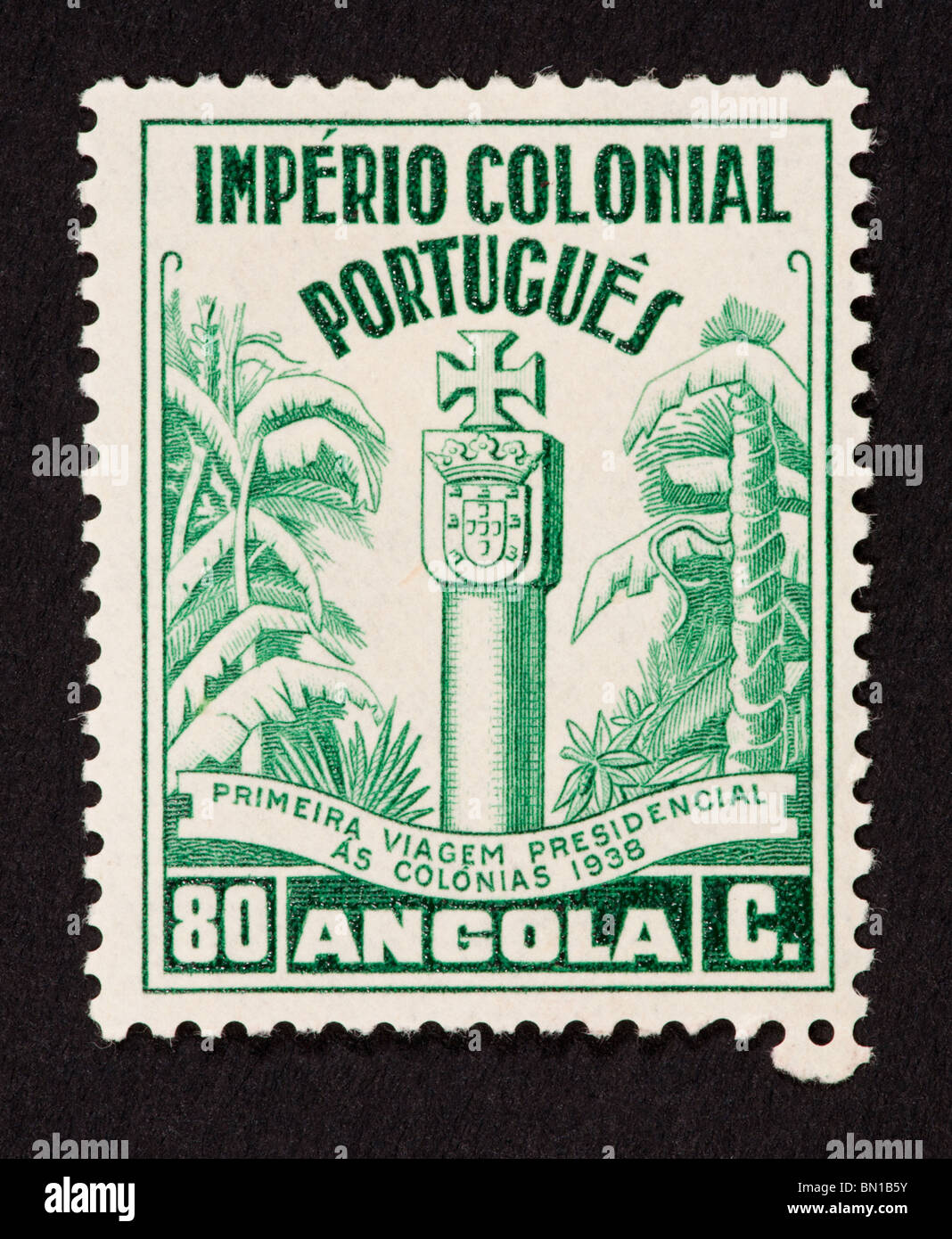 Postage stamp from Angola depicting a marble column with the colonial ...