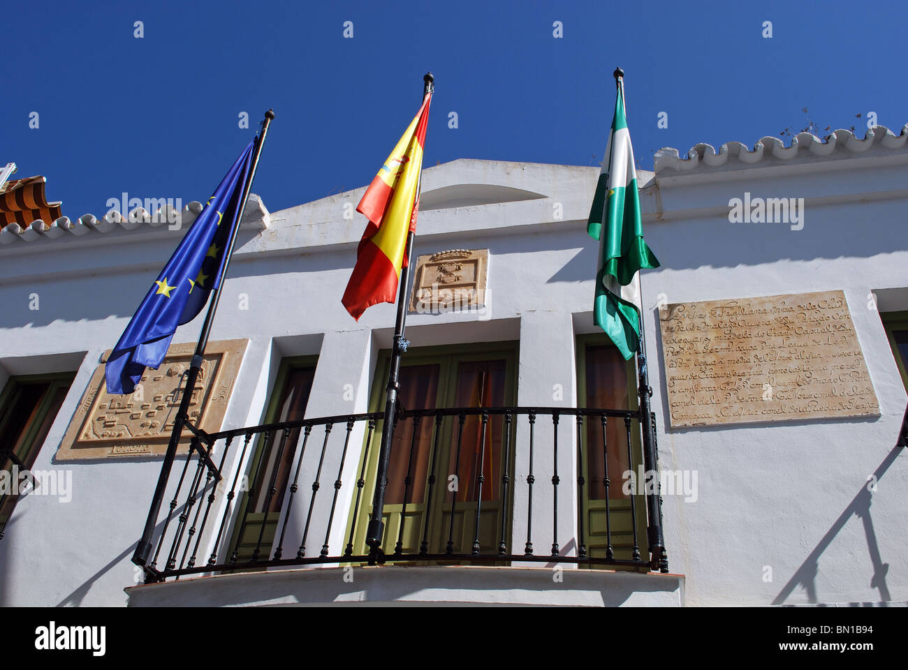 Town hall (ayuntamiento) whitewashed village (pueblo blanco ...
