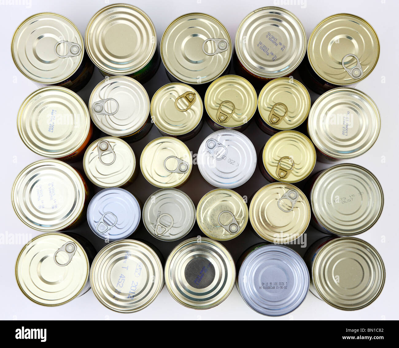 different cans, filled with different ready-to-eat convenience food ...