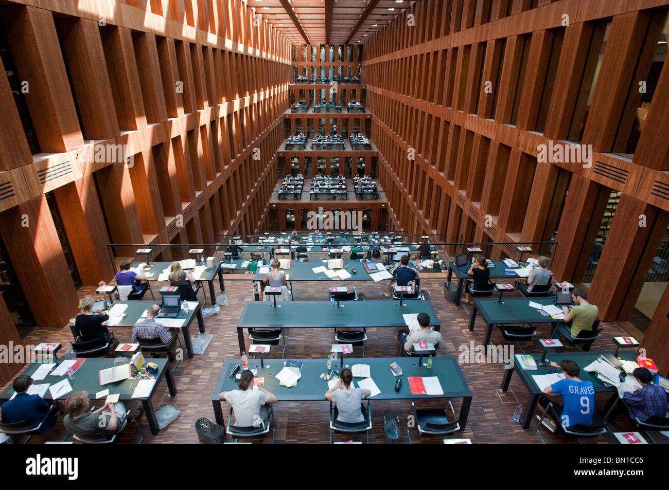 Interior of large atrium study area at Jacob-und-Wilhelm-Grimm-Zentrum ...
