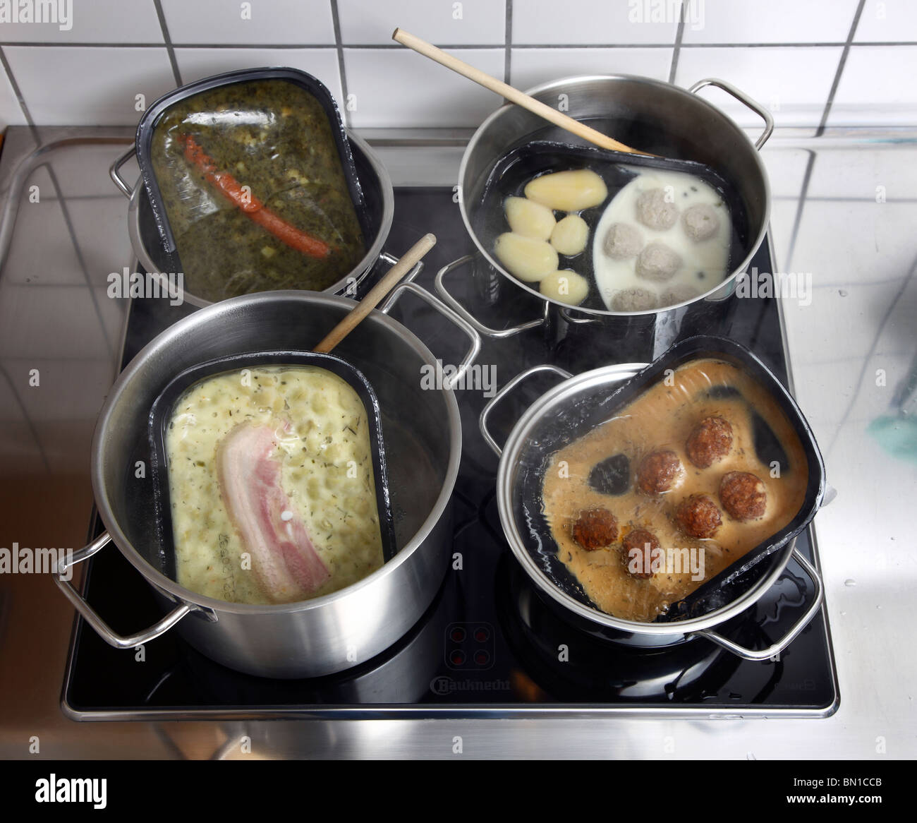 Heating of ready-to-serve meals in hot water. Convenience food products ...