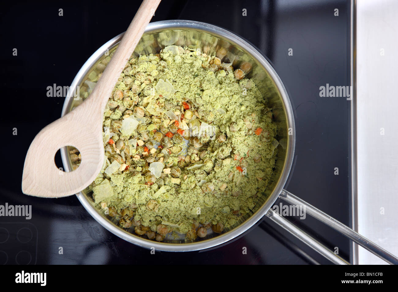 Instant soup, just ad hot water to finish the meal. Dried ingredients ...