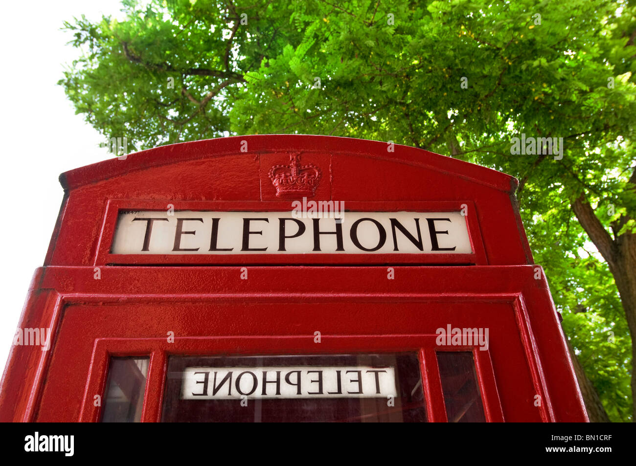 Traditional red British telephone box detail Stock Photo - Alamy