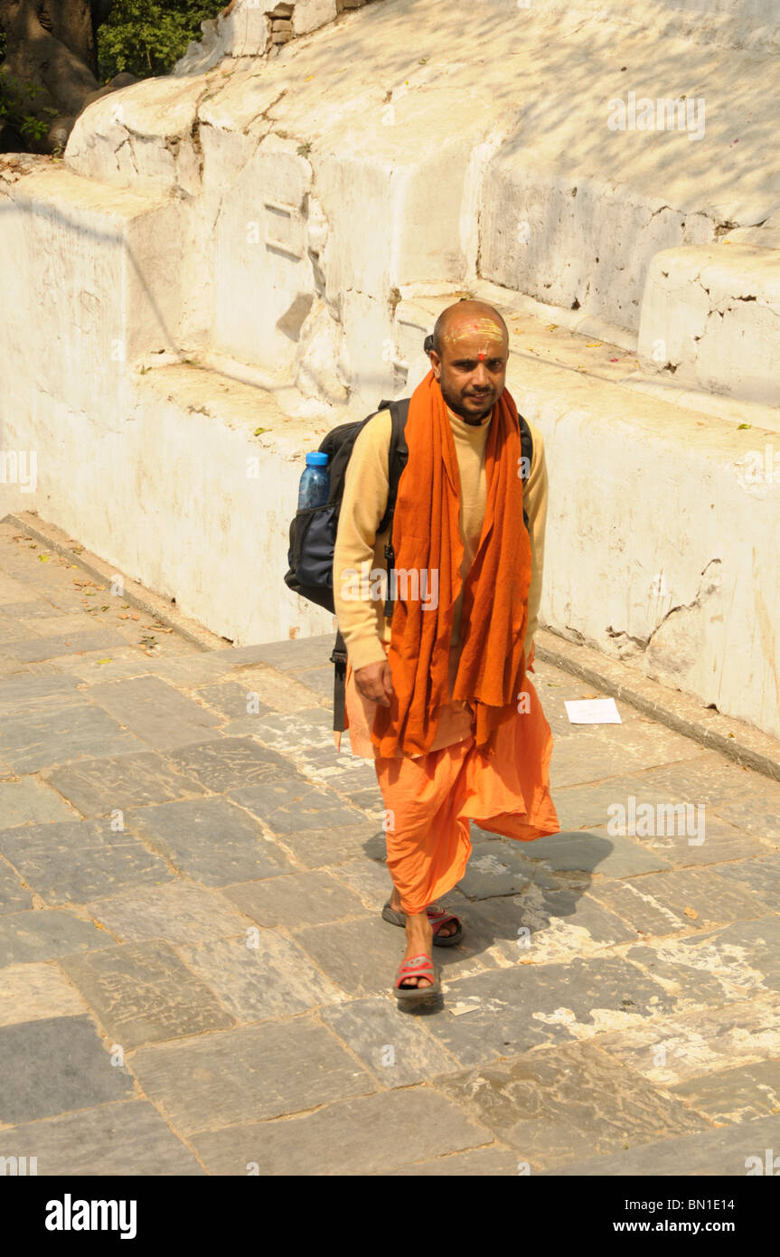 indian buddhist monk on a pilgrimage to temple in nepal , pashupatinath ...