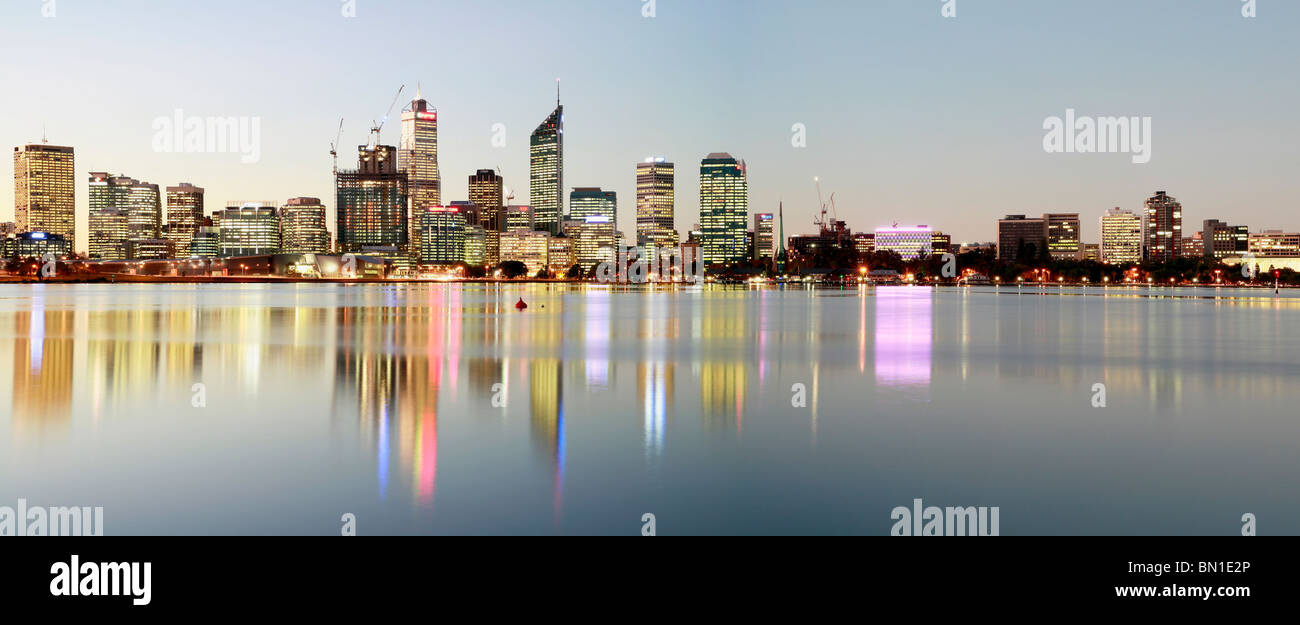 Classic view in Panorama format of the Perth city Skyline, across the ...