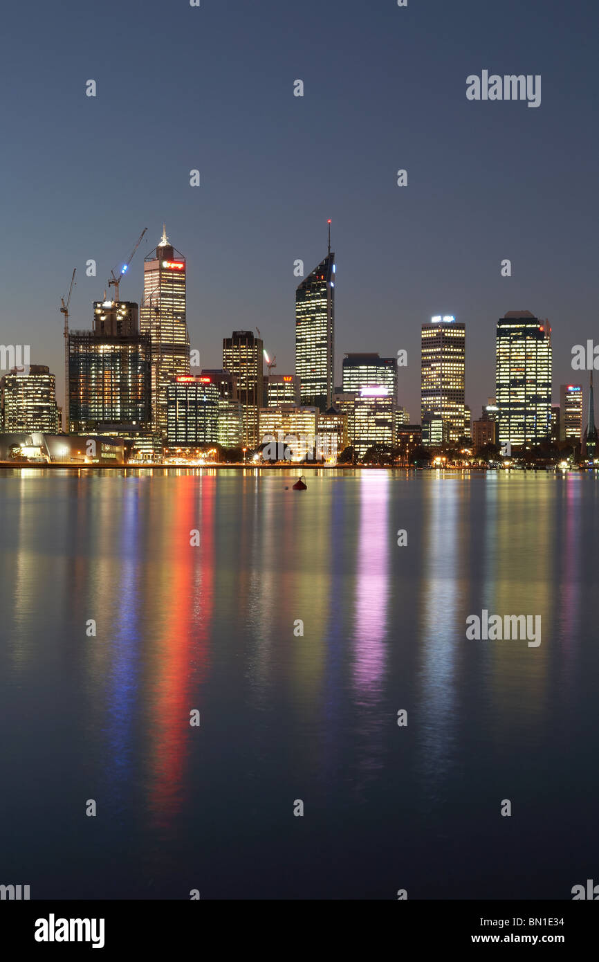 Skyline of Perth city reflected in Swan River. Western Australia. July ...