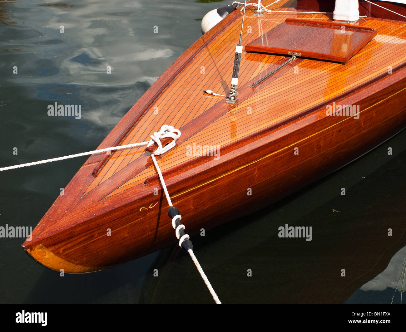 Bow of a beautiful wooden sailboat Stock Photo - Alamy