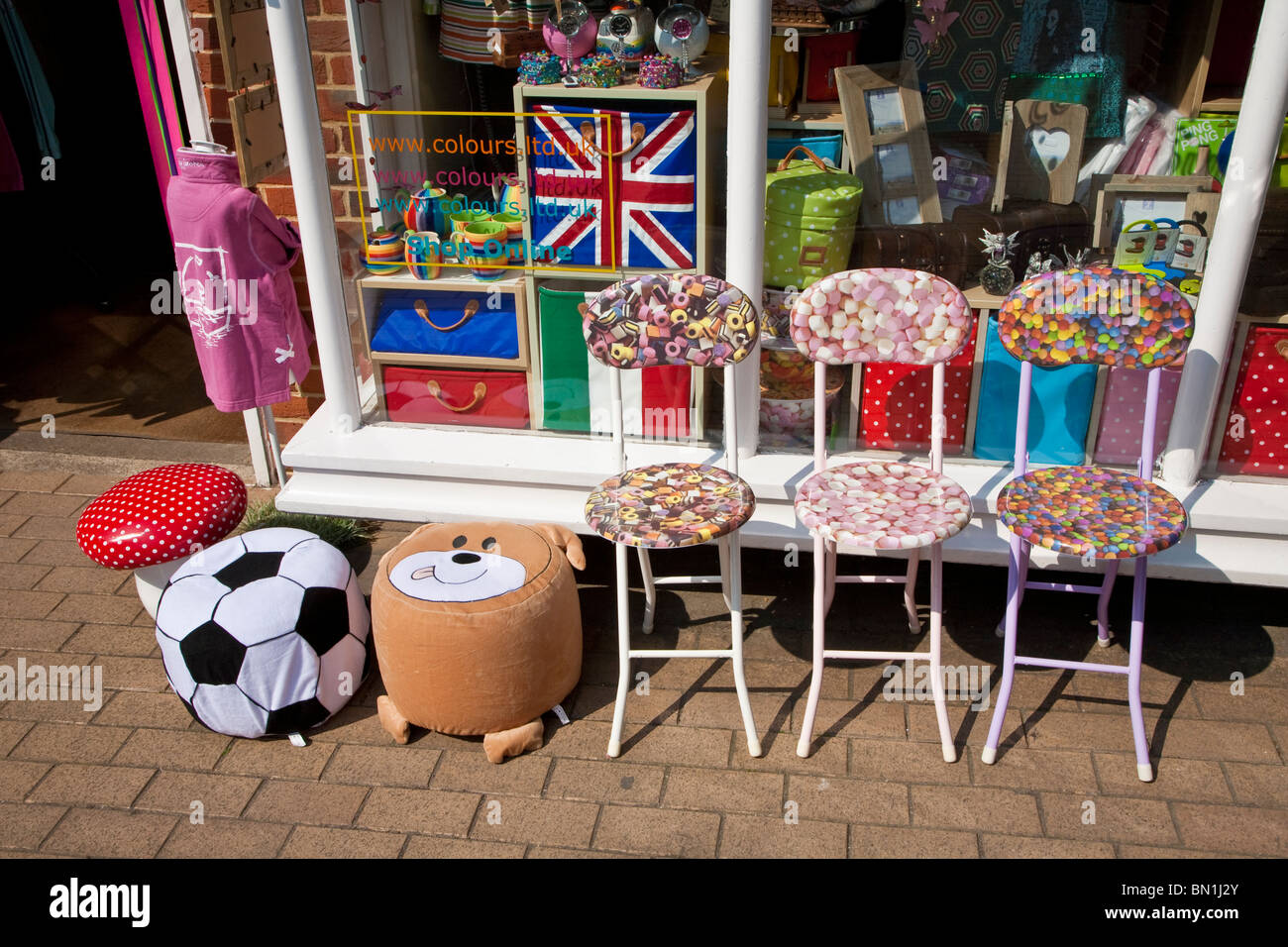 Outside and window display at Colours shop, Lion and Lamb Yard, Farnham ...
