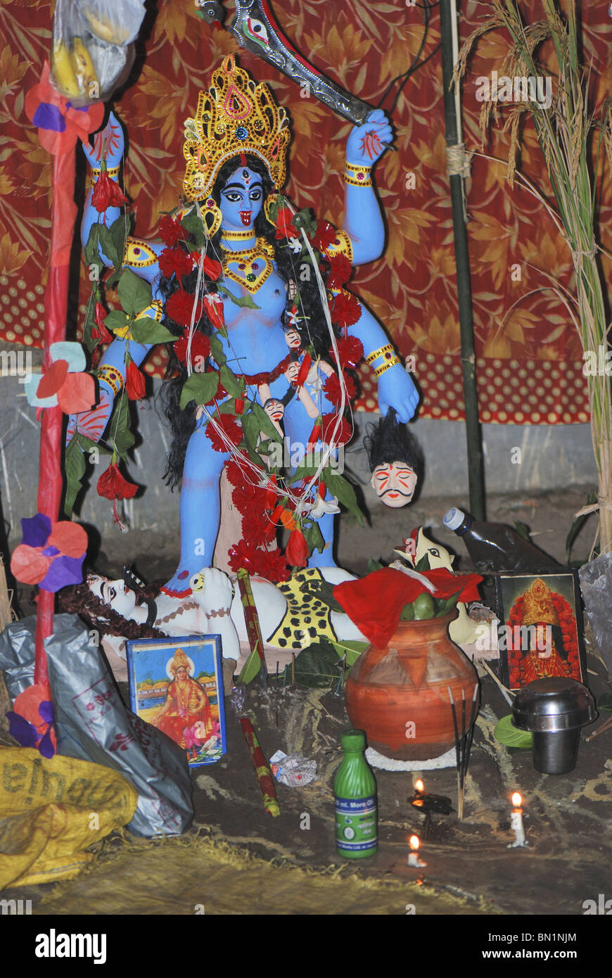 Maa Kaali idol at Kali Puja in Bankuda distict, West Bengal Stock Photo ...