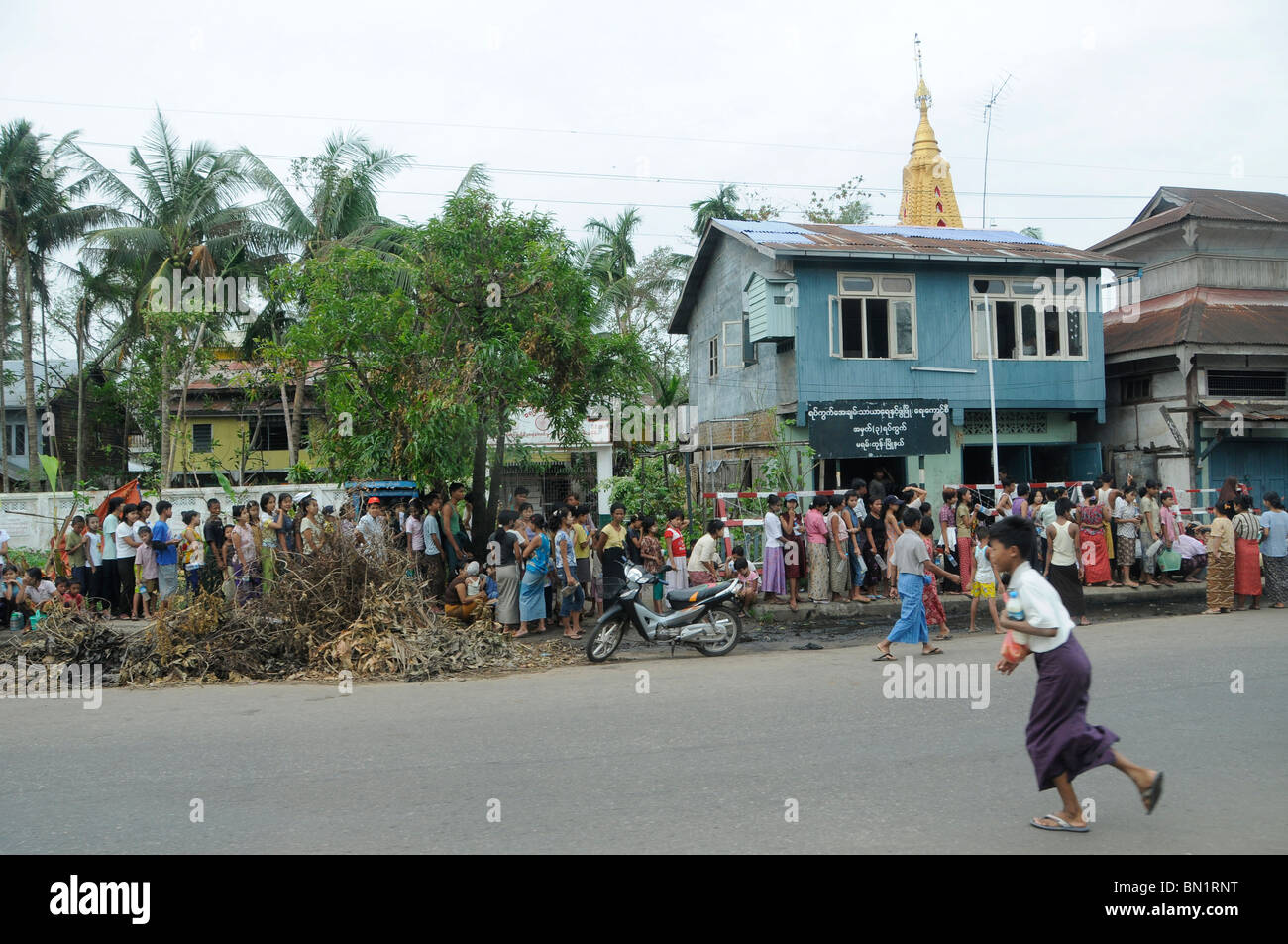 People queuing for humanitarian aid in the center of Yangon Myanmar ...