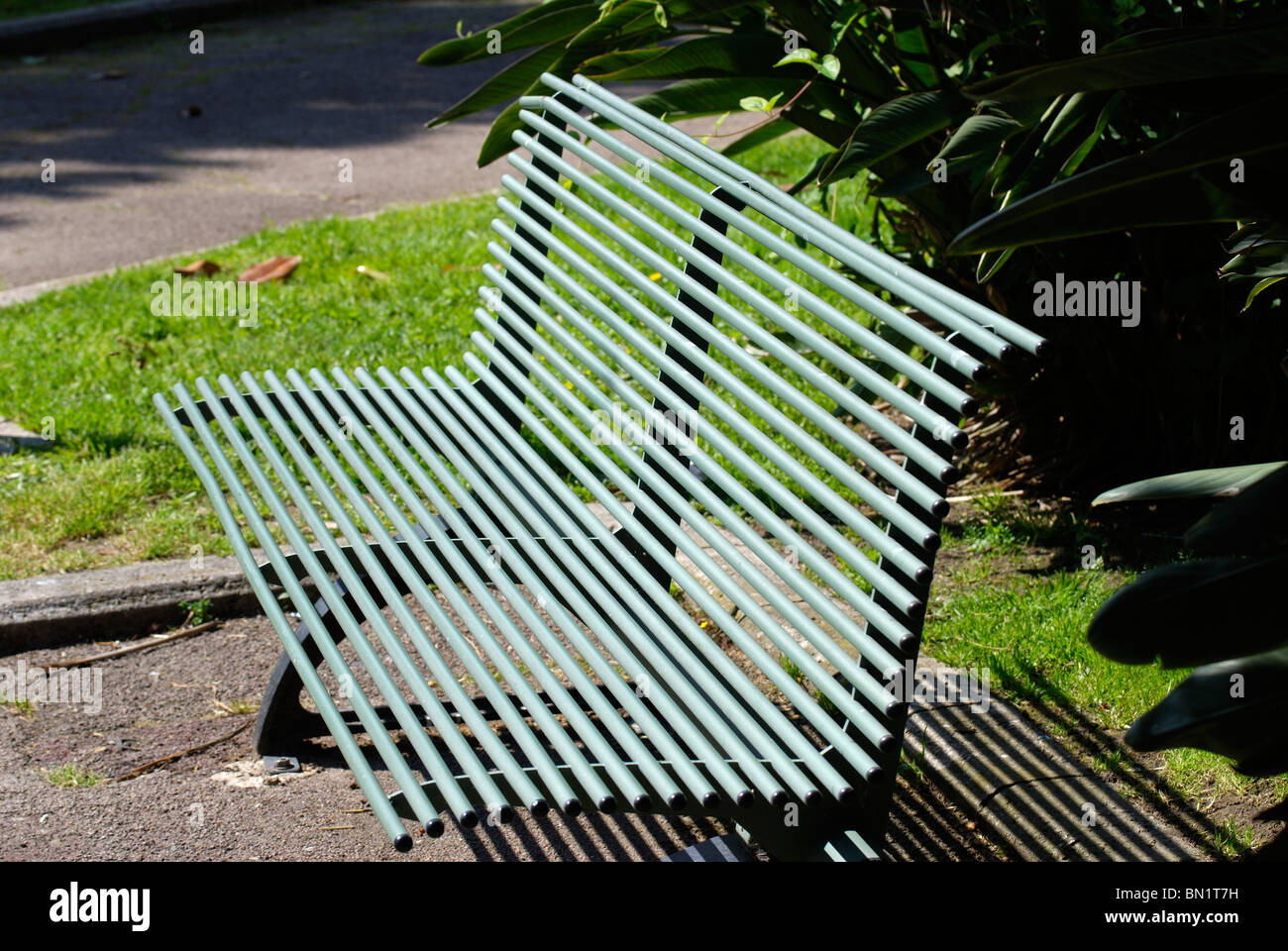 Tubular metal park bench in Cannes. Cote d'Azur. France Stock Photo - Alamy