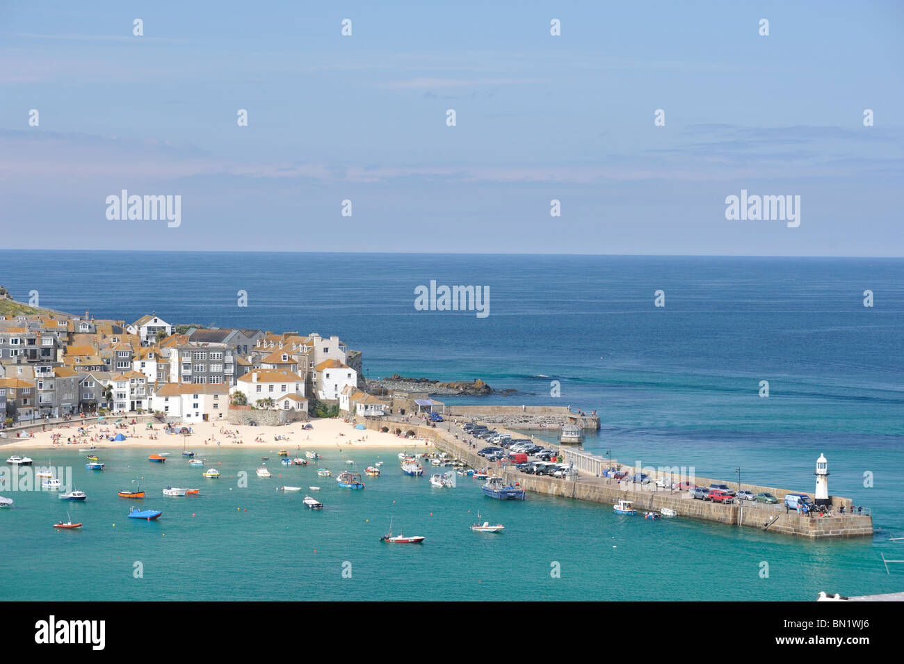 Elevated view of St Ives harbor, Cornwall, UK Stock Photo - Alamy