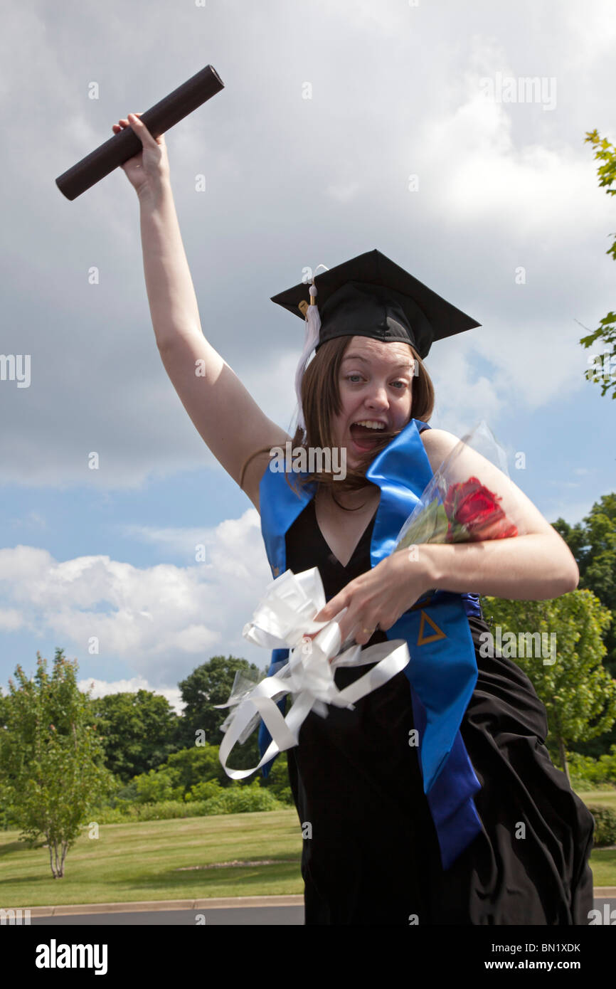 Kalamazoo, Michigan - A student celebrates after her graduation ...
