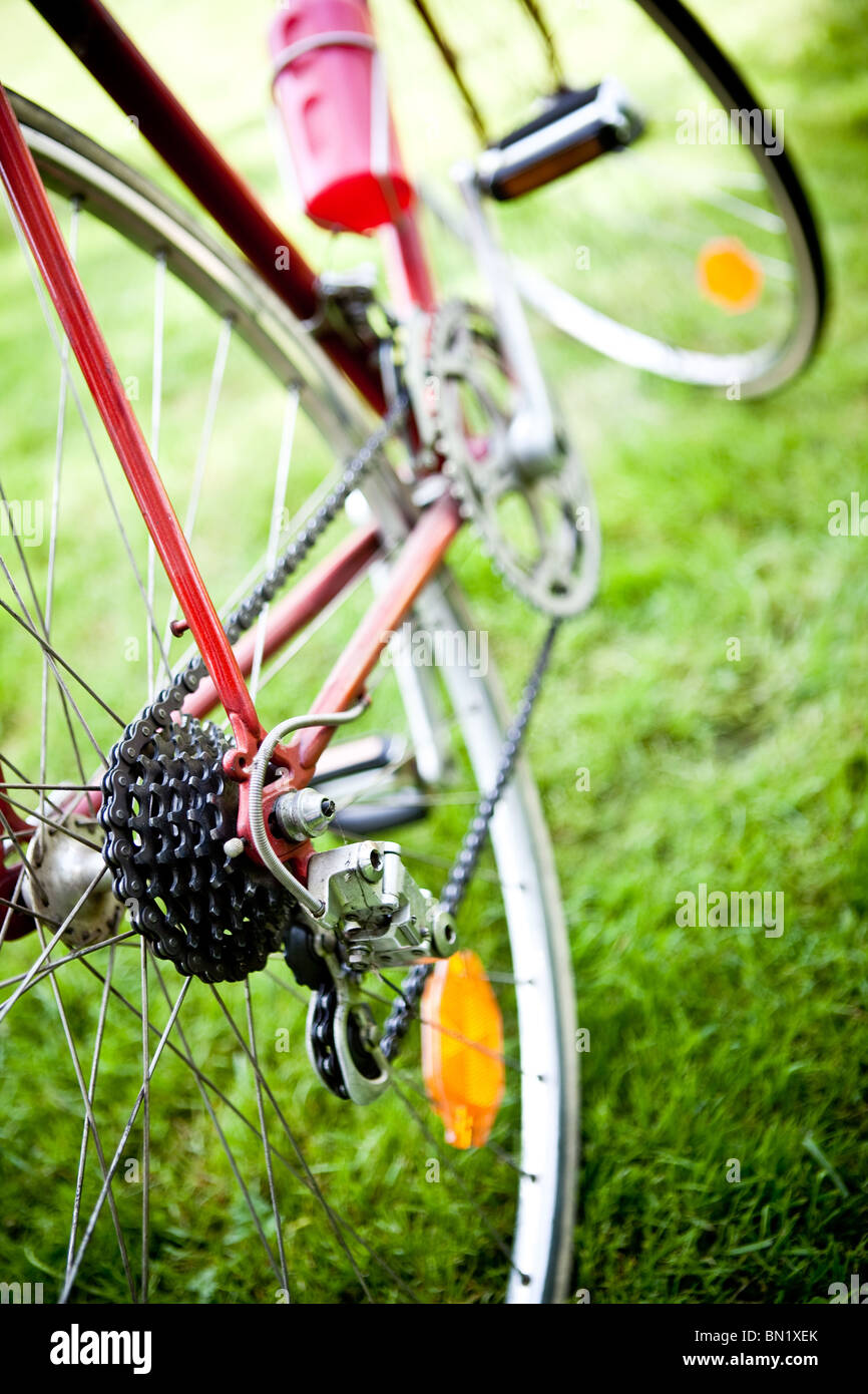 Rear racing bike wheel on the wheel with chain Stock Photo - Alamy