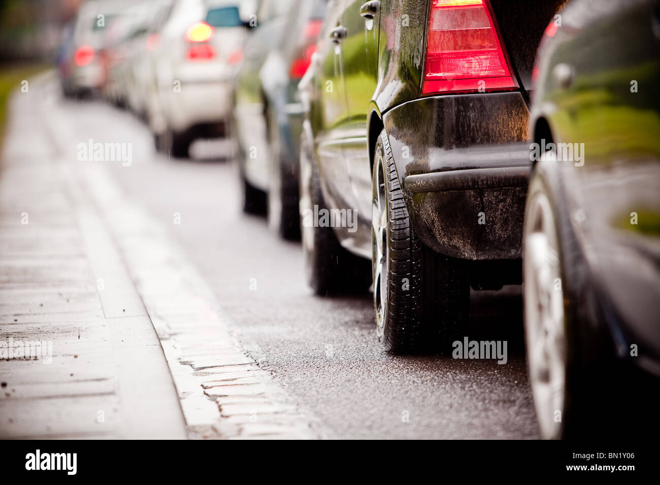 Typical scene during rush hour. A traffic jam with rows of cars Stock ...