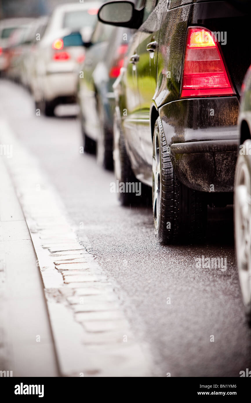 Typical scene during rush hour. A traffic jam with rows of cars Stock ...