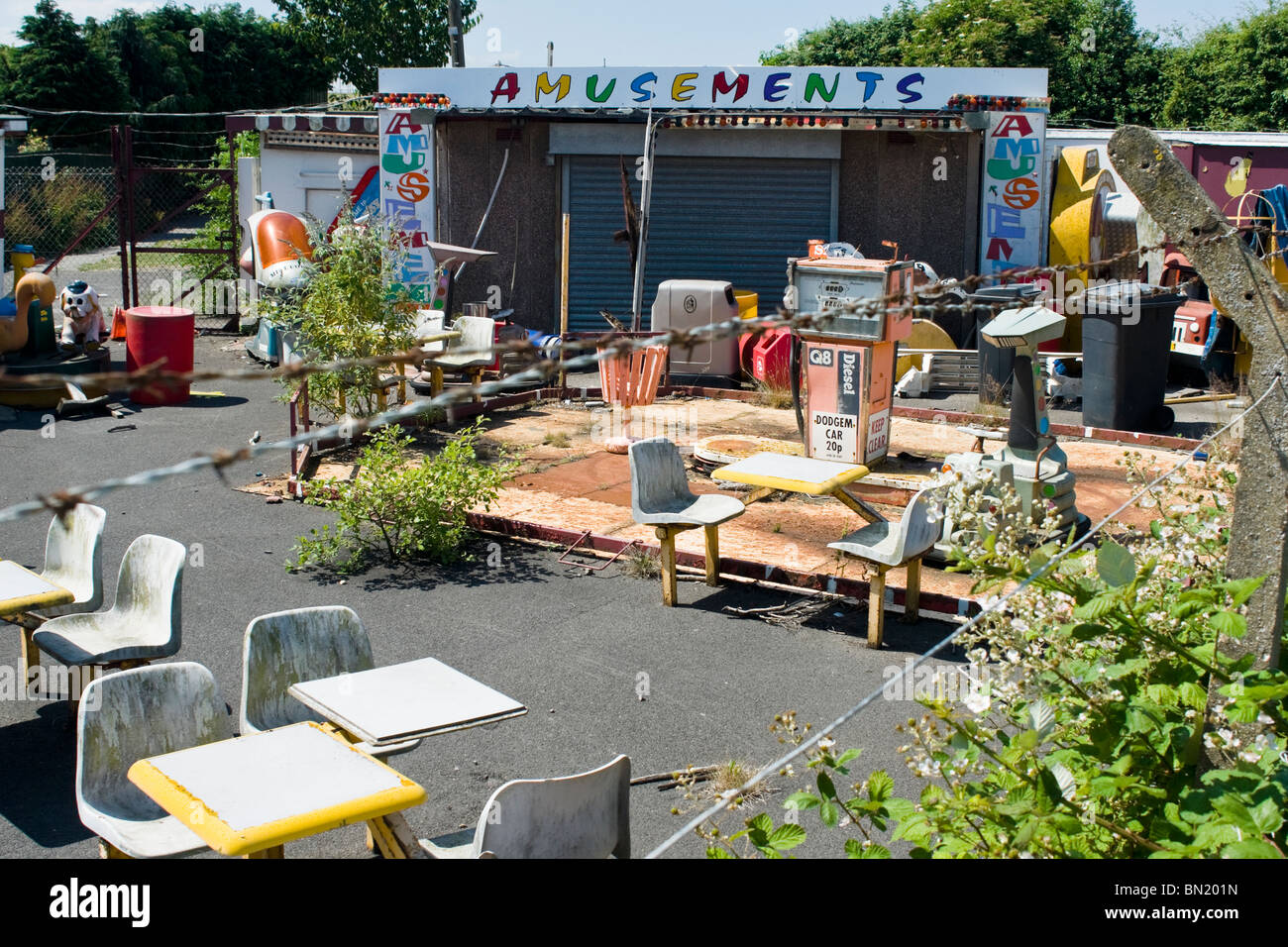 A small abondoned amusement park at Severn Beach Bristol england UK ...